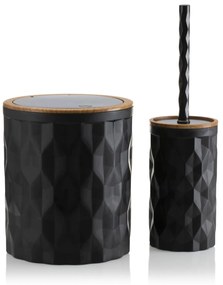 HowHomely Sada koupelnových doplňků Reina 2, černá/prvky s povrchovou úpravou v dekoru dřeva