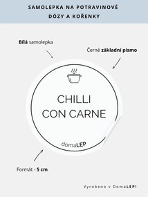 Samolepka na kořenky CHILLI CON CARNE bílá 5 cm základní písmo
