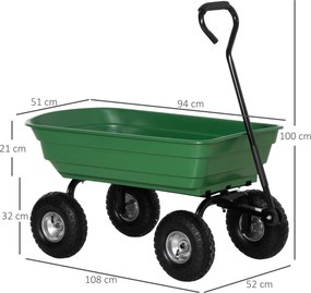 Zahradní vozík Outsunny s ocelovou konstrukcí a pneumatikami, měkký úchop, nosnost 250 kg, 108x52x100 cm, zelená