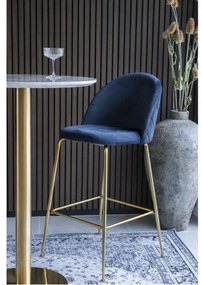Barová židle LAUSANNE velvet modrá,nohy mosaz House Nordic 1001261