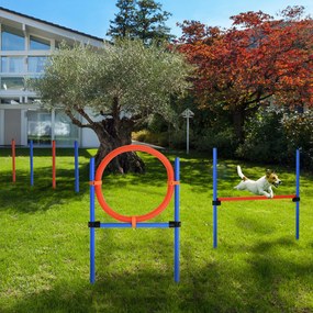 Výcvikové zařízení pro psy PawHut Agility, cvičební sada pro agility, tréninkový areál pro psí sporty 3 v 1, modrá+červená