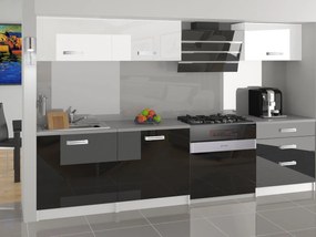 Kuchyňská linka Belini 180 cm bílý lesk / černý lesk s pracovní deskou Laurentino