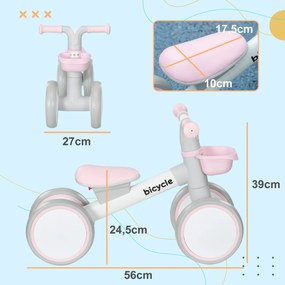 Dětské odrážedlo AIYAPLAY od 1 roku do 20 kg s TPU koly, košíkem a nastavitelným sedlem, dárky pro chlapce a dívky, hračky Růžová+Bílá