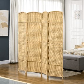 HOMCOM Skládací Paraván 4 Panely 180x180 cm - Ochranná Záclona pro Kancelář a Ložnici v Přírodním Stylu