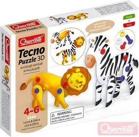 QUERCETTI Stavebnice Tecno Puzzle 3D Lev a zebra / 26 dílků / Karton +