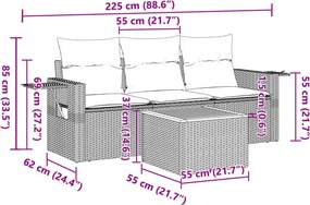 4dílná zahradní sedací souprava s poduškami černá polyratan 3224432