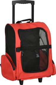 PawHut Pet Carrier Kart 2 v 1 Batoh 42x25x55 cm pro domácí mazlíčky Psy Kočky Červená
