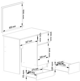 Kosmetický stolek se zrcadlem P-2 II 90x50 cm bílý pravý