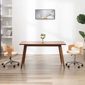 Petromila Otočná kancelářská židle krémová ohýbané dřevo a umělá kůže