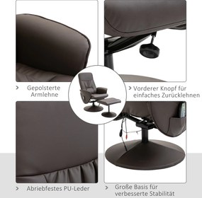 HOMCOM 2-St TV křeslo s funkcí polohování 360° otočné polohovací křeslo s 10 masážními body v imitaci kůže v hnědé barvě Š76 x D81 x V105 cm | Aosom.…