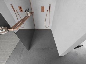 Mexen Kioto+, sprchová zástěna Walk-In s poličkou a věšákem 140 x 200 cm, 8mm sklo vzor zrcadlo, měděný matný profil, 800-140-121-65-50