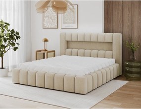 Béžová čalouněná dvoulůžková postel s úložným prostorem s roštem 160x200 cm Lamica – ELTAP