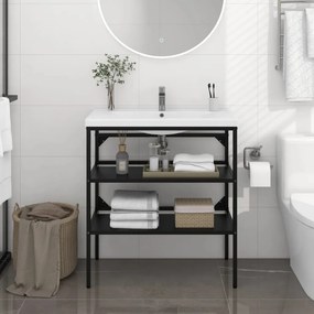 Koupelnový regál pod umyvadlo černý 79 x 38 x 83 cm železo 338489