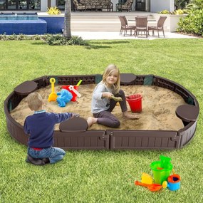 Costway Pískoviště Sandbox s voděodolným krytem – 183 × 105 × 21 cm, hnědý