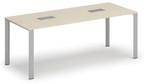 Stůl INFINITY 2000 x 900 x 750, buk + 2x stolní zásuvka TYP II, stříbrná