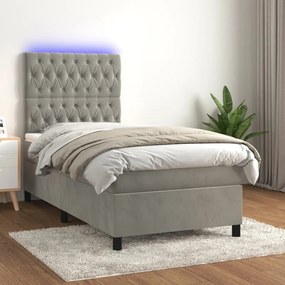 vidaXL Box spring postel s matrací a LED 90x200 cm samet [3136282] Barva: světle šedá