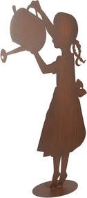 Rezavá kovová dekorace děvče s konvičkou - 36*12*62 cm