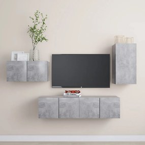 4dílný set TV skříněk betonově šedý kompozitní dřevo 3079097