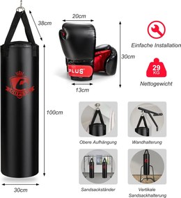 Costway 28,5 kg sada boxovacích pytlů Boxovací pytel s 12 oz boxerskými