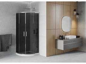 Mexen Rio, čtvrtkruhový sprchový kout s posuvnými dveřmi 80 x 80 cm, 5mm šedé sklo, chromový profil + bílá sprchová vanička, 863-080-080-01-40-4110