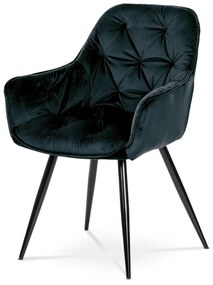 Jídelní židle, potah modročerná sametová látka, kovová 4nohá podnož, černý lak