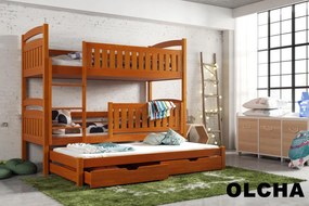 Patrová postel s přistýlkou a úložným prostorem Blanka 90x200 cm - olše