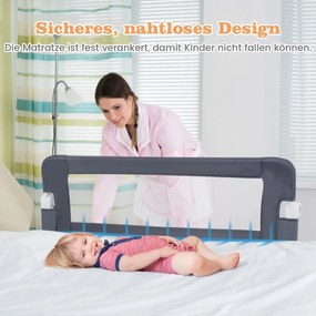 Costway Skládací zábradlí na postel s nastavitelnými popruhy Zábrana na, šedá