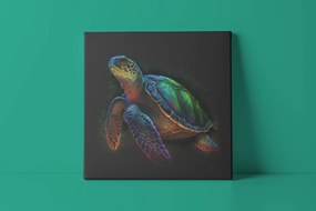Obraz na plátně - barevná mořská želva FeelHappy.cz Velikost obrazu: 140 x 140 cm
