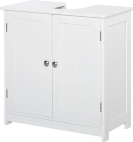 Kleankin koupelnová skříňka - skříňka pod umyvadlo - dvoudvéřová skříň s policí - 60 Š x 30 H x 60 V cm - bílý dřevo | Aosom