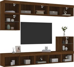 vidaXL 8dílná obývací stěna s LED kompozitní dřevo [3216668] Barva: hnědý dub