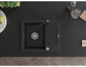 Mexen Enzo, granitový dřez 576x465x174 mm, 1-komorový, černá matná baterie Rita, černá, 6506-77-670300-70