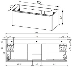 Mereo Mereo, Mailo, koupelnová skříňka s keramickým umyvadlem 101 cm, chrom madlo, CN527