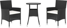 3dílný zahradní bistro set s poduškami černý polyratan 3187414