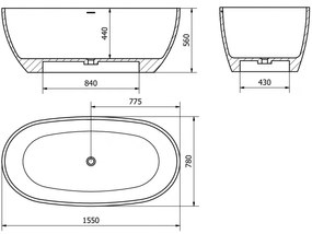 Mexen Torino, volně stojící vana z konglomerátu 175 x 78 cm, betonová matná, 5905315925305