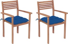vidaXL Zahradní židle 2 ks podušky masivní teak [3062283] Barva: Modrá
