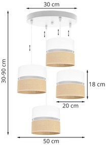 Závěsné svítidlo JUTA, 4x jutové/bílé textilní stínítko, O, W