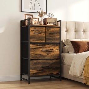 HOMCOM komoda, sideboard, 4 látkové zásuvky, průmyslový design, 50x29x85 cm, hnědá/černá