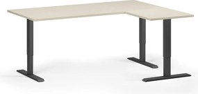 Rohový výškově nastavitelný stůl, 180x140 cm, 3 motory, L/P, černá podnož, bříza