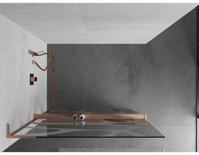 Mexen Kioto+ L, sprchová zástěna Walk-In s poličkou a věšákem 90 x 200 cm, 8mm čiré sklo bílý vzor, ​​měděný matný profil, 800-090-123-65-97