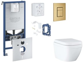 Grohe Rapid SLX - Set předstěnové instalace, klozetu, sedátka SoftClose, tlačítka Skate Cosmopolitan a sady pro vhazování tablet, Triple Vortex, kartáčovaný Cool Sunrise SANI11BB4144