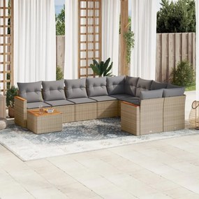 10dílná zahradní sedací souprava a podušky mix béžové polyratan 3226318