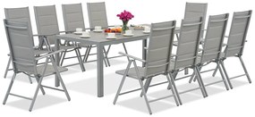 Zahradní nábytek Garden Point ze světle šedého hliníku s velkým stolem Polywood Verona pro 10 osob