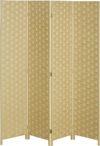 HOMCOM Dělicí stěna 4 panely 159,5x169,5 cm Skládací separator s dekorem z papírového provazu pro ložnici a obývací pokoj Hnědá