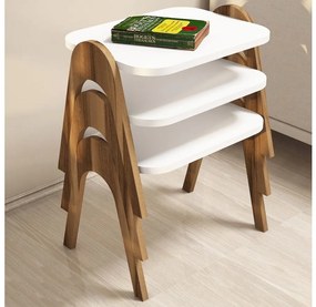 Asir | SADA 3x Odkládací stolek PARIS 42x48,6 cm hnědá/bílá | AS0884