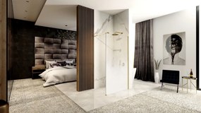 Rea Aero Ombre, sprchová zástěna Walk-In 110x195 cm, 8mm čiré sklo s bílým vzorem, zlatý matný profil, REA-K2465