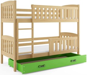 BMS Group Dětská patrová postel s úložným prostorem KUBUS borovice Velikost postele: 200x90 cm, Barva šuplíku: Zelená
