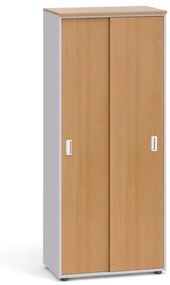 Kancelářská skříň se zasouvacími dveřmi PRIMO, 1781 x 800 x 420 mm, šedá / buk
