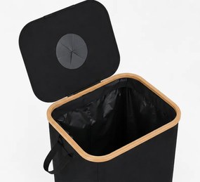 koš na prádlo, objem 100+ l, s víkem, 2 odnímatelné tašky, látka/bambus, 75x43x32 cm, černá/přírodní, Dekorino KP20260003