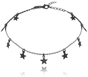 Klenoty Budín Černý stříbrný řetízek na kotník MINET s hvězdičkami JMAN0184BB24