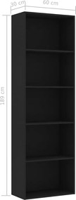 Knihovna Terasa - 5 polic - černá | 60x30x189 cm